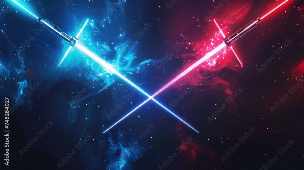 Vector illustration depicting two crossed light swords engaged in a ...
