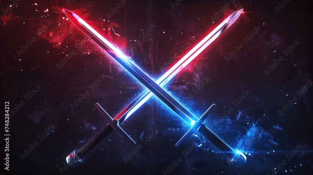 Vector illustration depicting two crossed light swords engaged in a ...