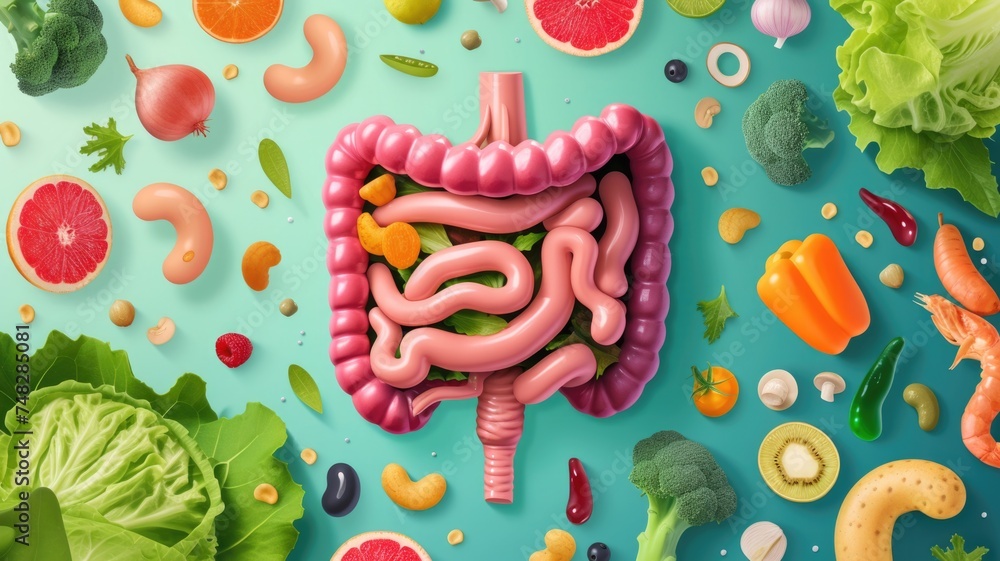 A creative display of a human digestive system model surrounded by a ...