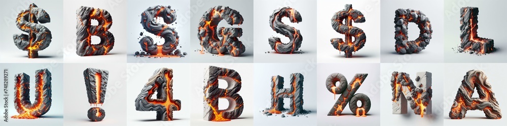 Raw stone and lava 3D Lettering Typeface. AI generated illustration ...