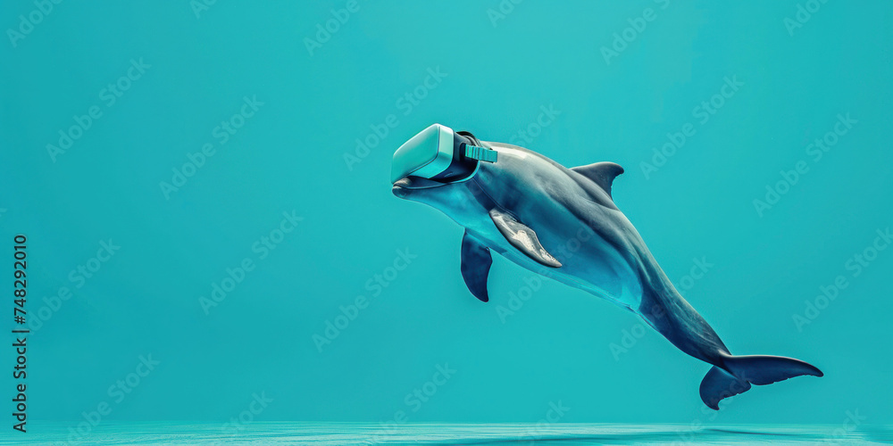dolphin in a VR headset swimming in blue waters could symbolize the ...