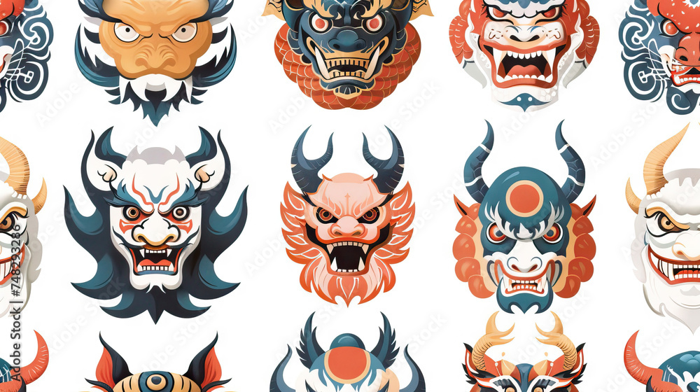 Japanese Yokai Patterns: Patterns Inspired by Japanese Folklore Monsters. Isolated Premium ...