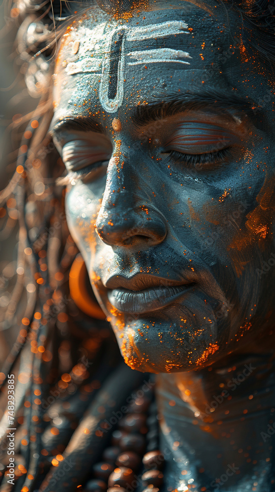 Lord Shiva statue close up portrait. Young handsome indian god. AI ...