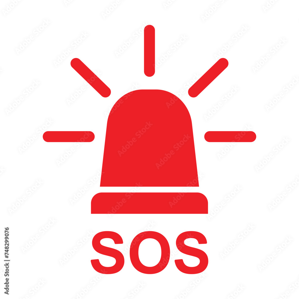 SOS Emergency help red siren icon, safety support alert, save concept ...
