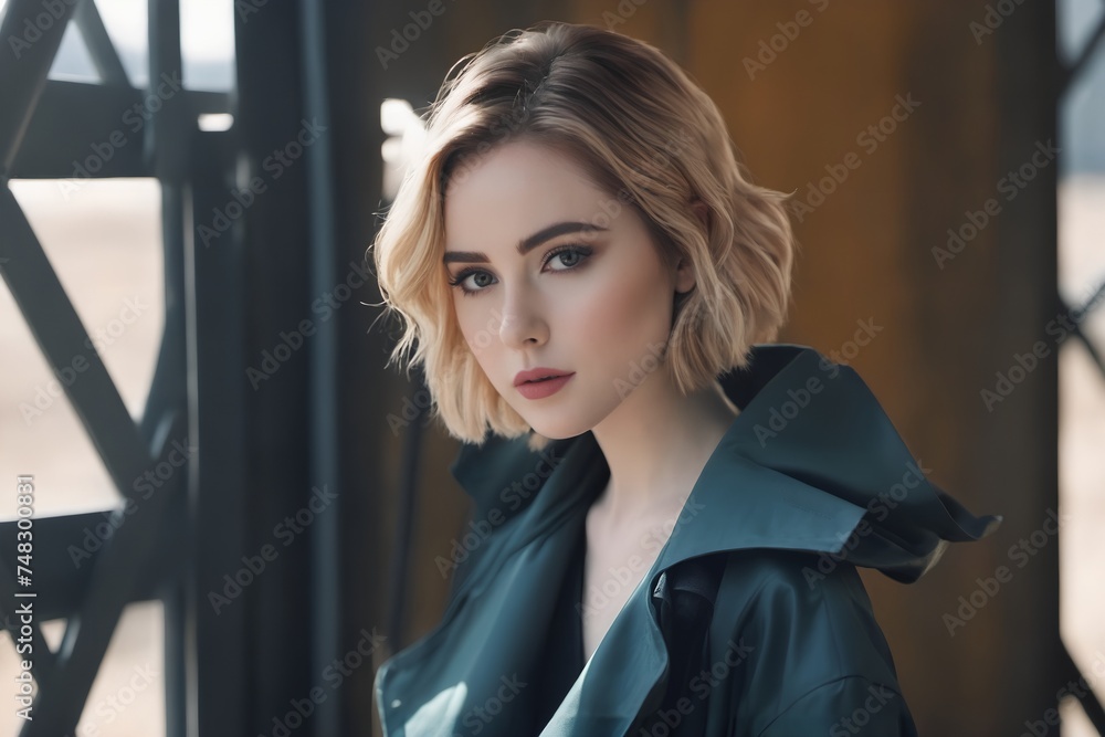 Elegant woman in a textured clothes, captured in a high-resolution ...