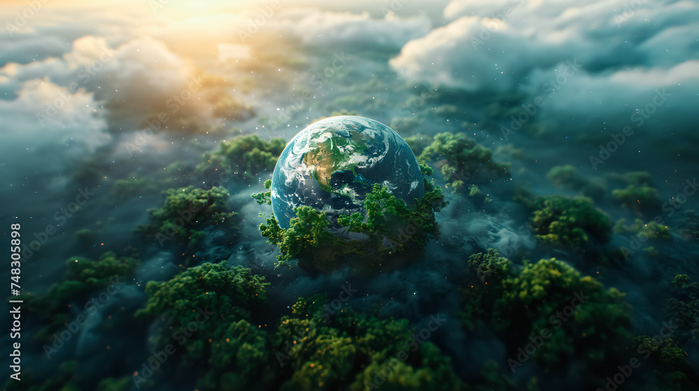 Earth in the middle of untouched nature - a concept illustrating the ...