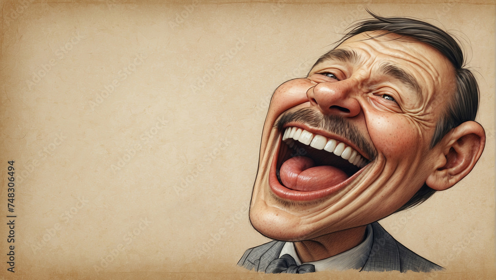drawing, caricature of a laughing man, with space for text. Stock ...