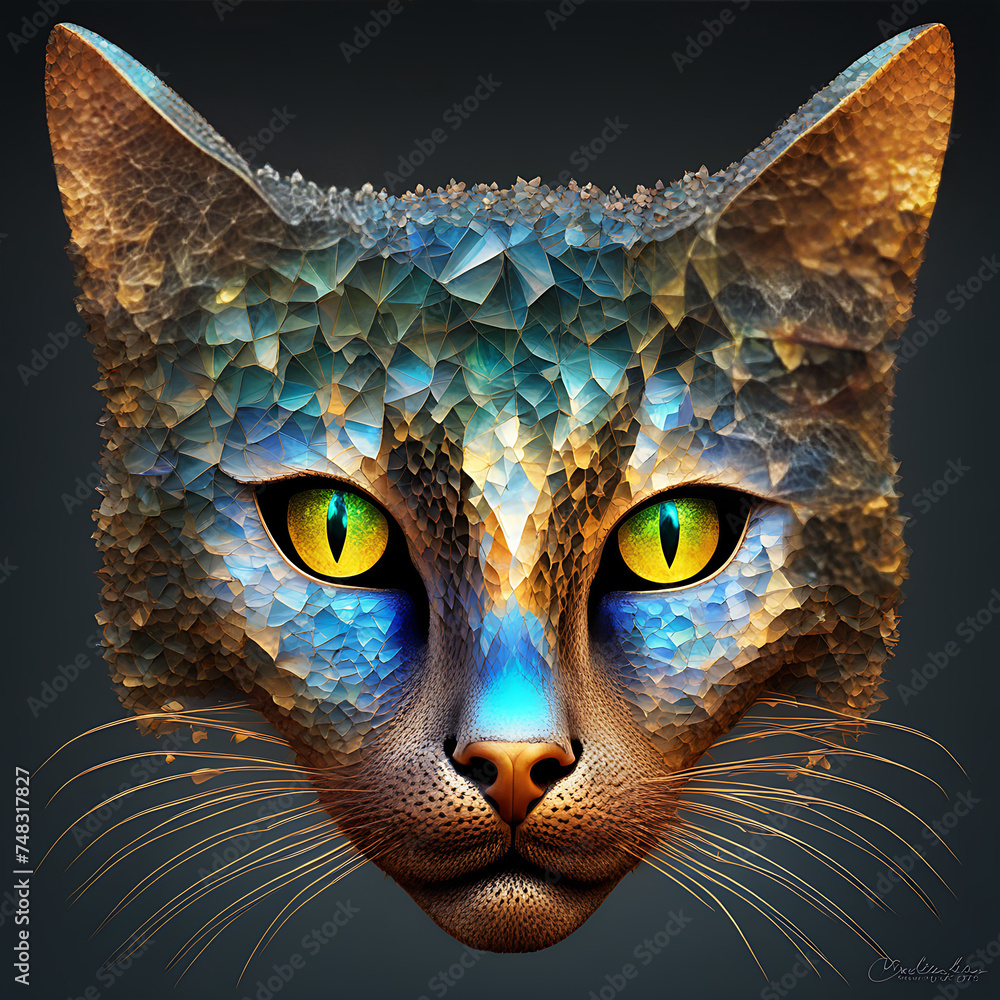 cat's head ornament. Broken Glass effect, no background, stunning ...