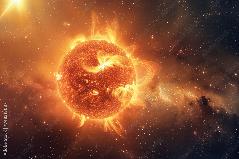 Stunning visualization of the sun in space Showcasing its fiery beauty ...
