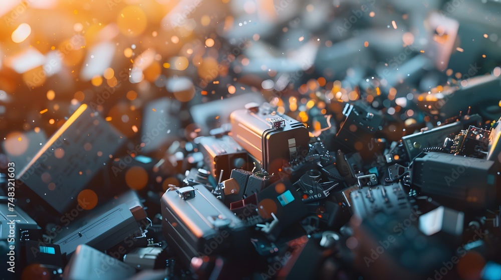 Waste full of battery, recycling, E-waste heap from discarded laptop ...