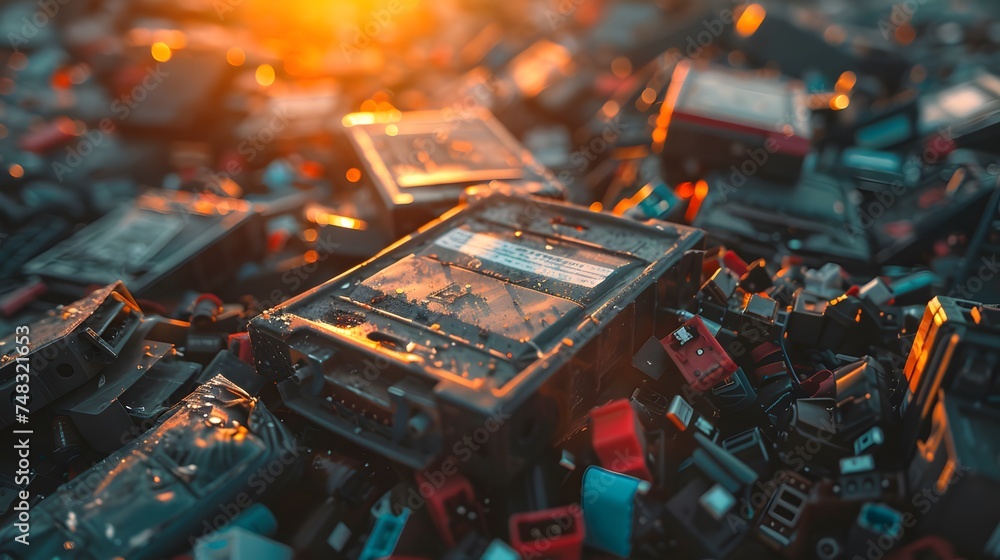 Waste full of battery, recycling, E-waste heap from discarded laptop ...