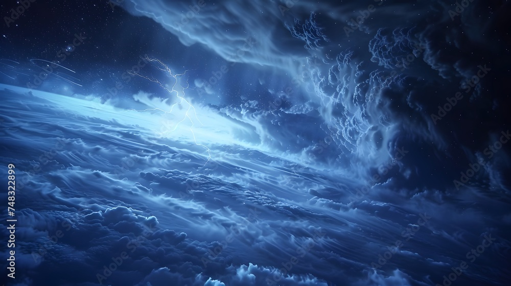 Thunderstorms dark sky seen from space High-altitude light up the night ...