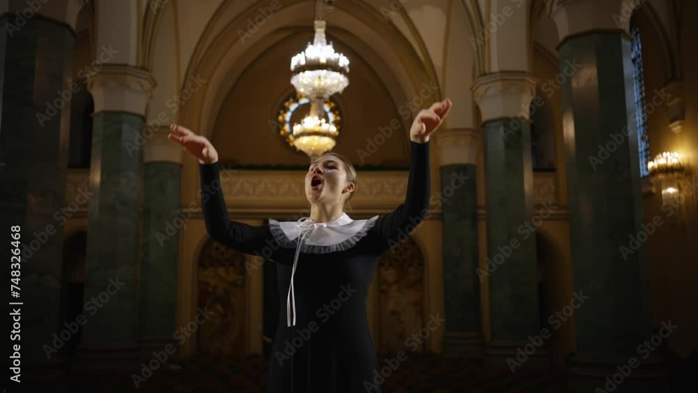 Young Conductor in Opulent Concert Hall. Young female conductor with ...