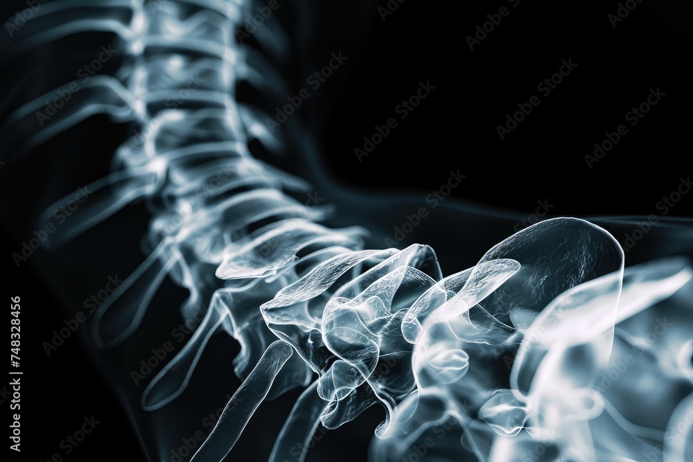 This photo depicts an x-ray image showcasing the back view of a human ...