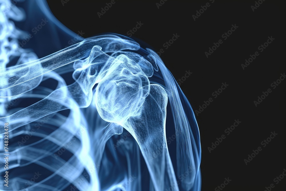 This photo shows an x-ray image of the shoulder and shoulder bones ...