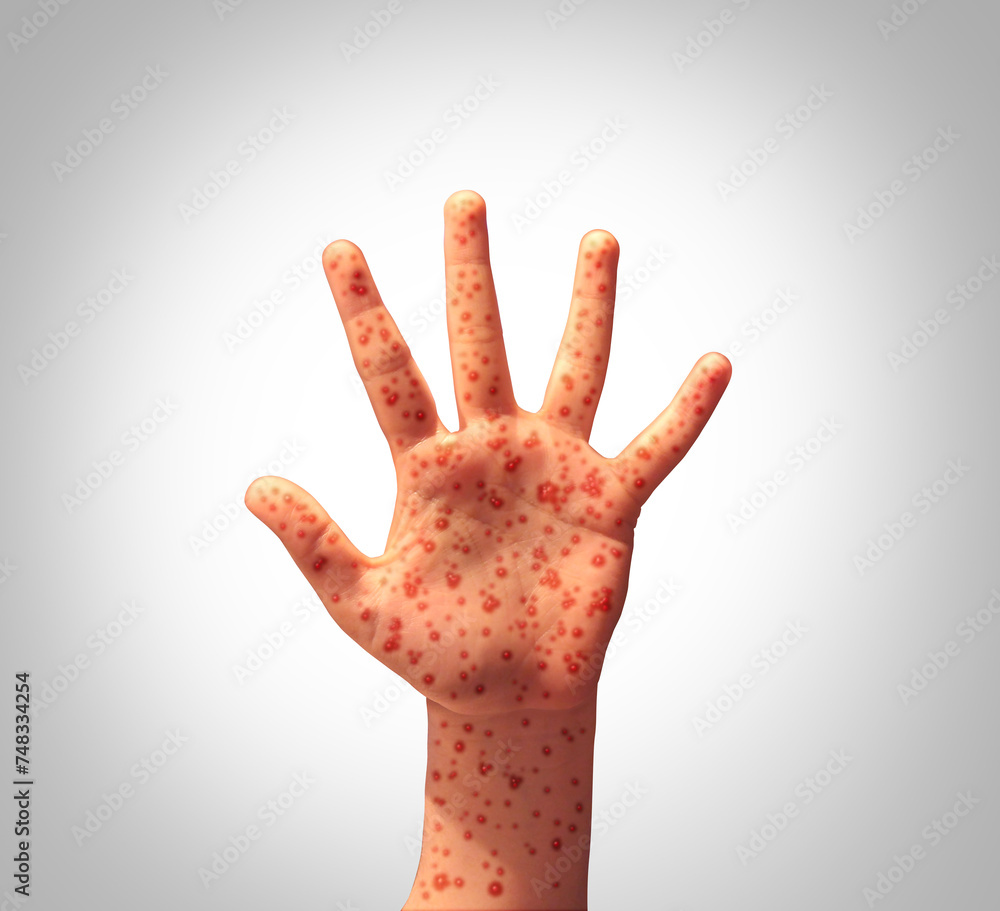 Measles Disease Concept as a Hand with a viral illness infection spread ...