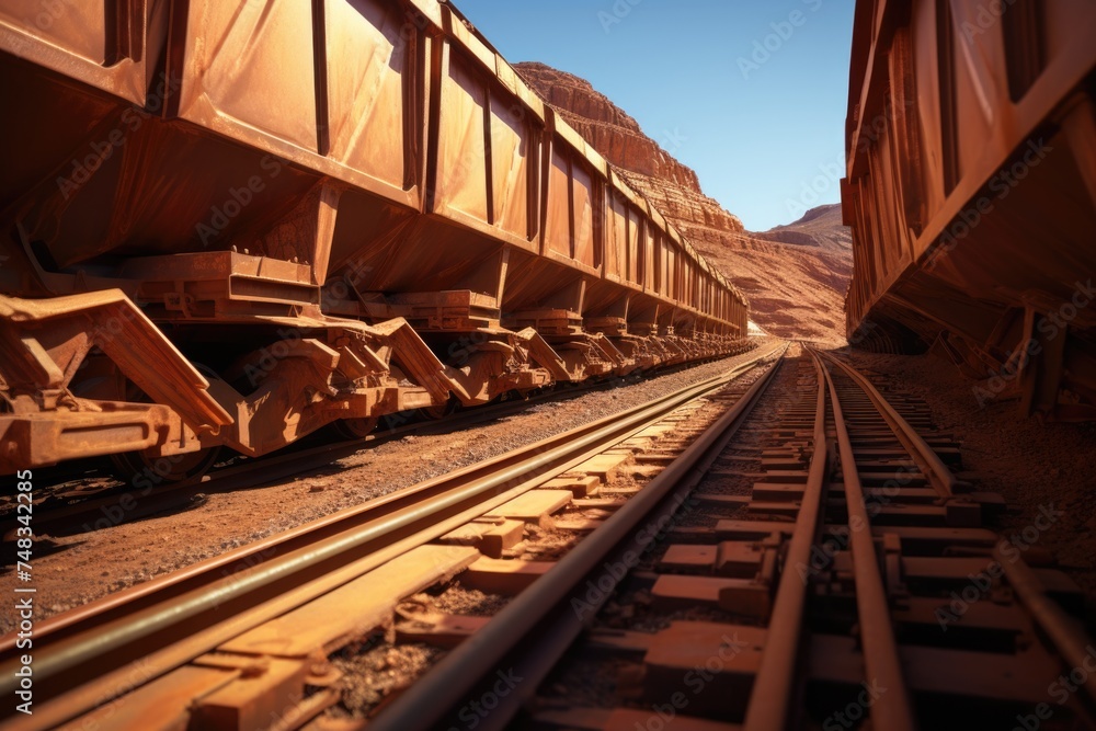 Copper cathodes loaded on a train in a copper mine ready to be ...