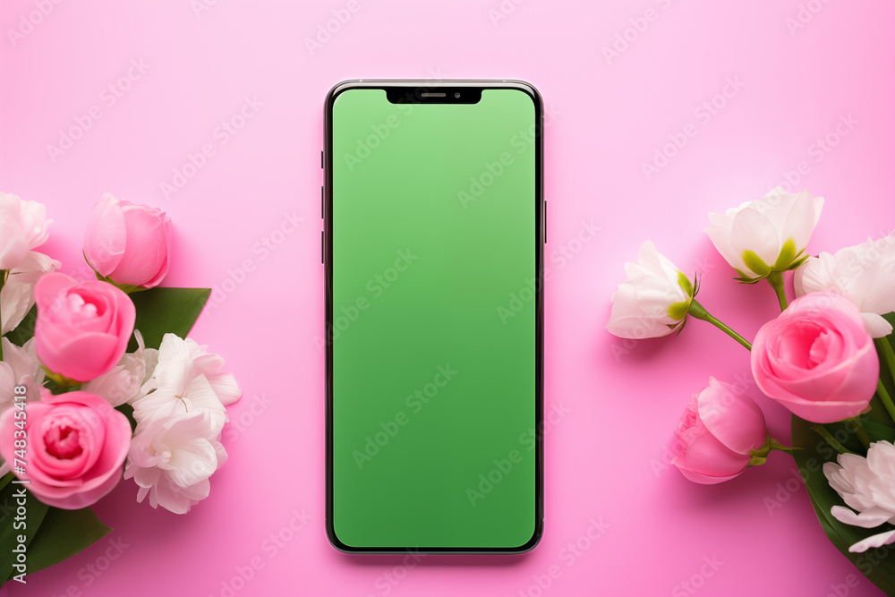 Green screen chromakey smartphone on spring background for spring ...
