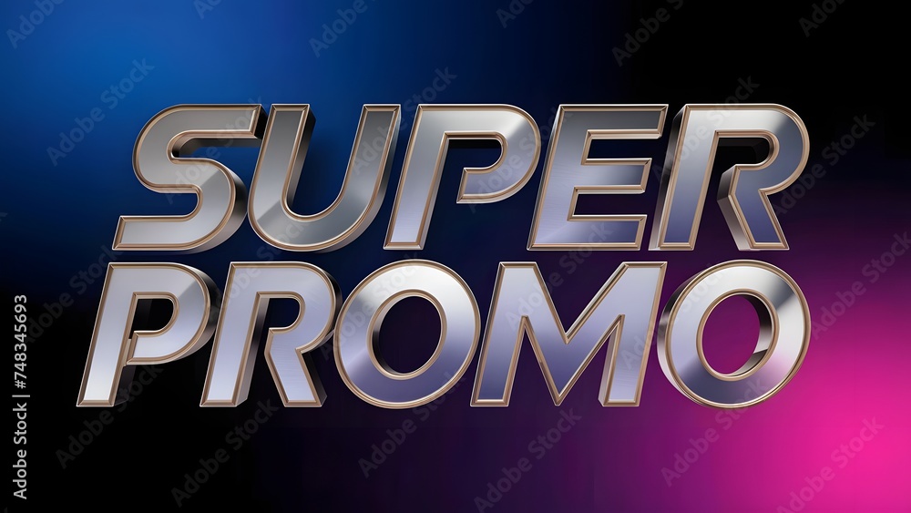 modern graphic for a "SUPER PROMO," featuring a bold, metallic font ...