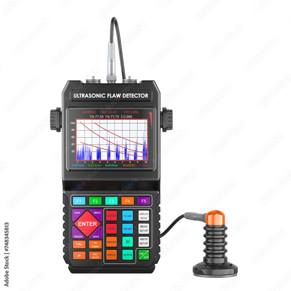Ultrasonic Flaw Detector, front view. 3D rendering isolated on ...