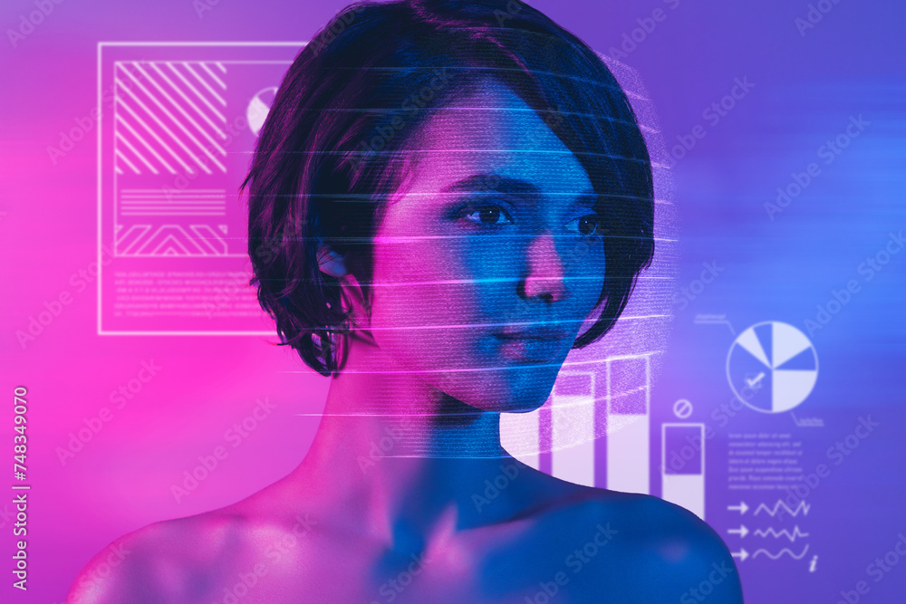 Composite collage picture image of lovely female brown bob hair id ...