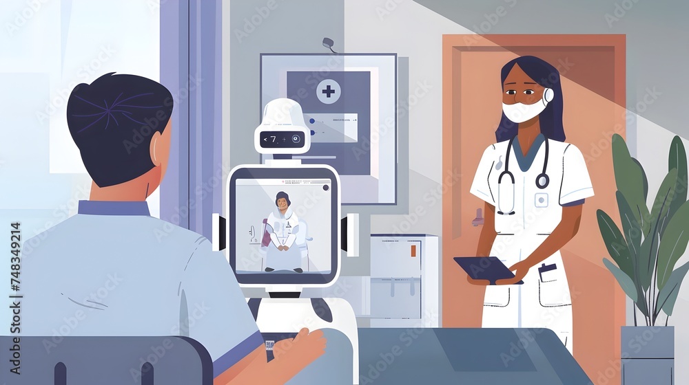 Nurse Using Telepresence Robot for Remote Patient Communication Stock ...