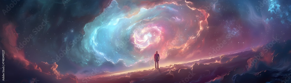 Person in Empty Galaxy Space Wallpaper with Psychedelic Landscapes ...