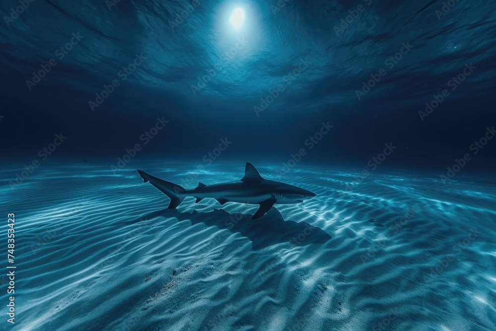 Menacing beauty: underwater world with the shark predator, a ...
