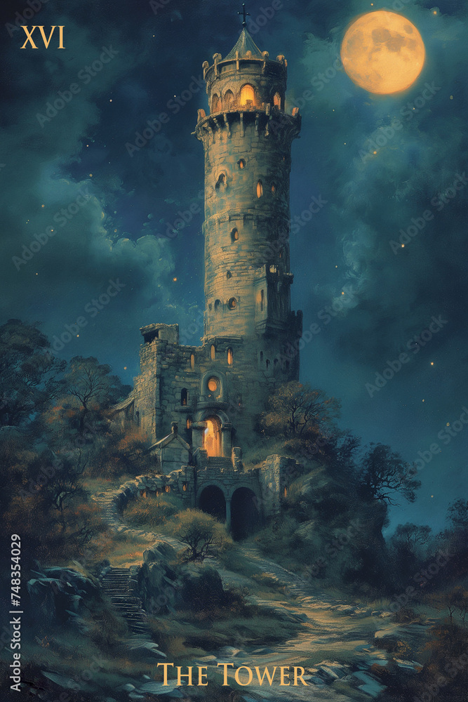 Modern style tarot card n.16 the tower representing ambitions and goals ...