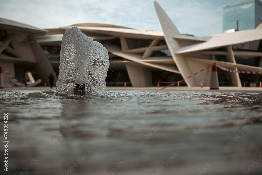 Doha, Qatar-‎February 24,2024 :A water fountain inside the National ...