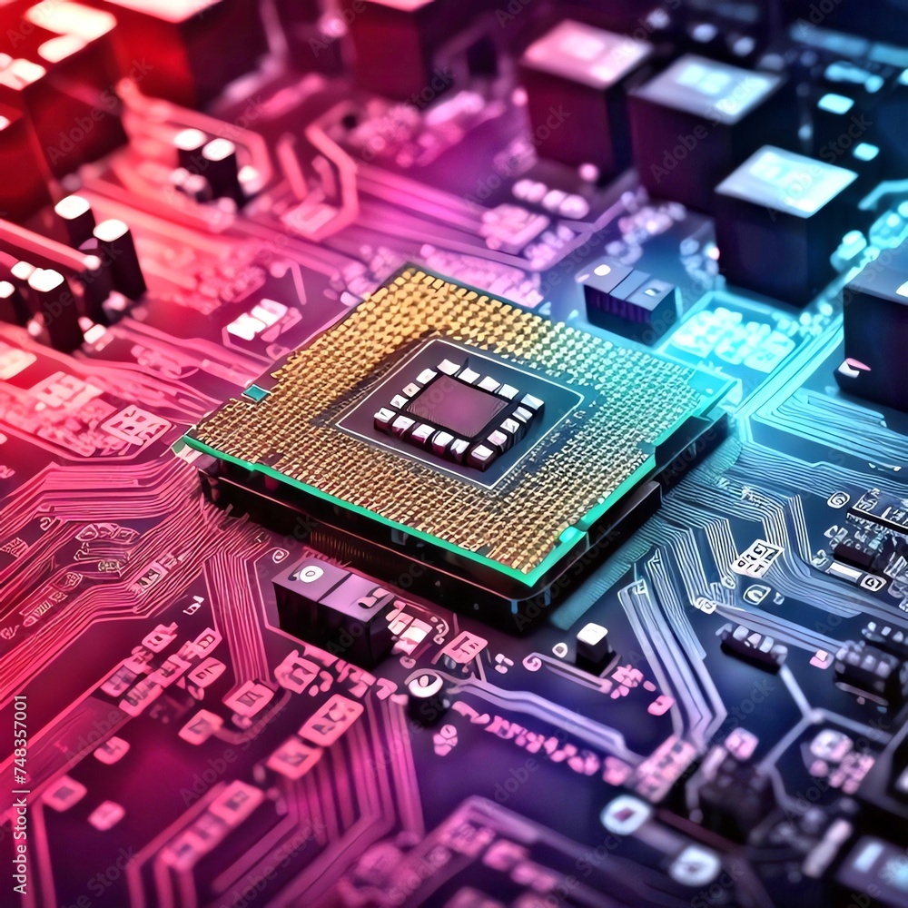 Motherboard with CPU and RAM on a electronics. Computer motherboard ...