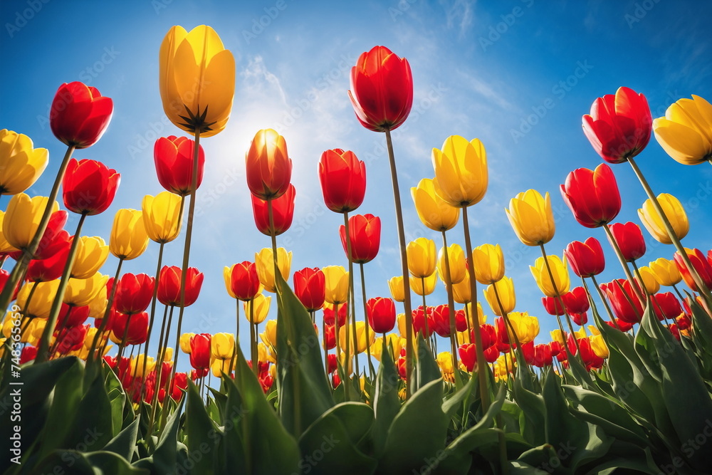 May floral bloom. Spring season background. Sunny flower field. Nature ...