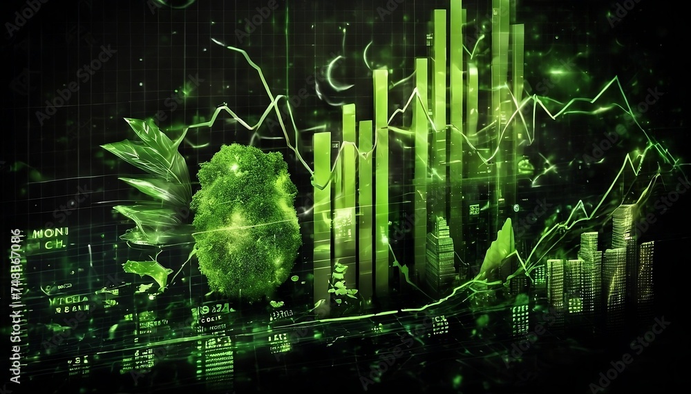 Green ESG SRI stock chart, growth curve, graph, uptrend, chart ...