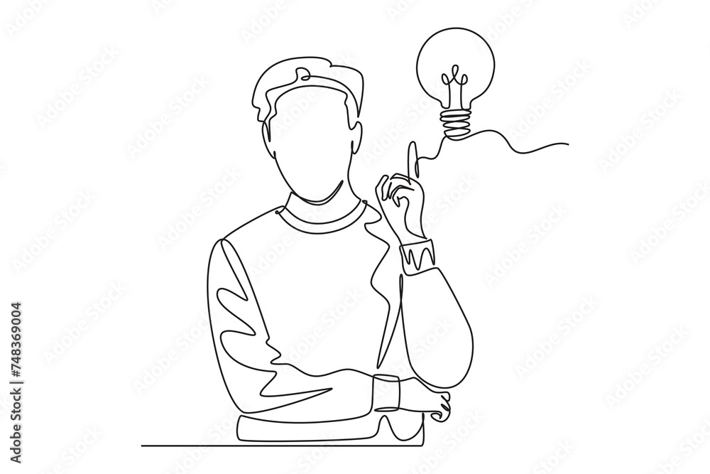 One continuous line drawing of illustration woman chasing light bulbs ...