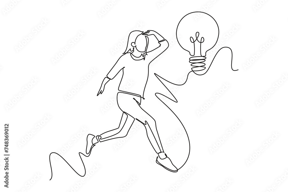 One continuous line drawing of illustration man finds ideas by raising ...