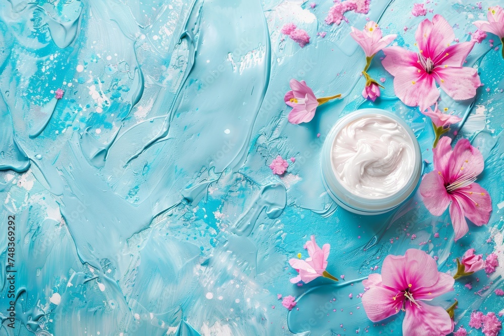 Facial trendy skin care cream. Skincare treatment products: clean ...