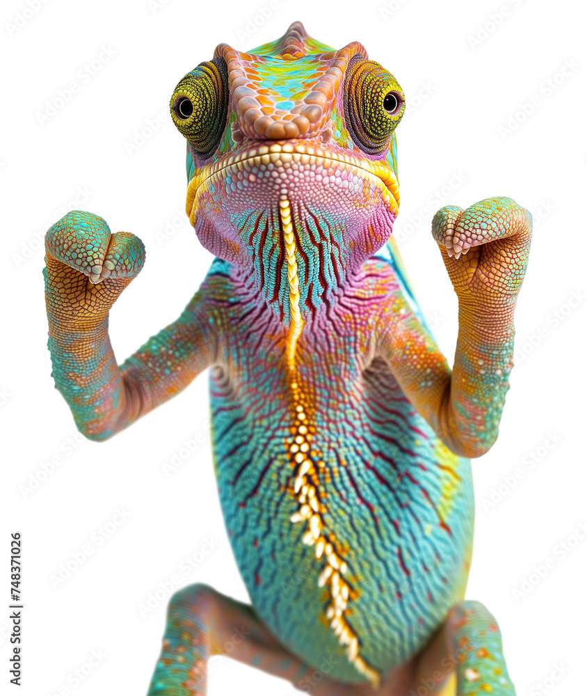 Beautiful Chameleon Standing Ready to Fight with His Fists Up Isolated ...