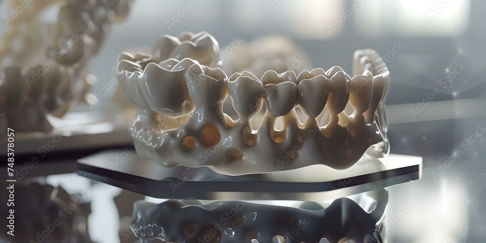 3D printed dental models on display. detailed teeth replicas for ...