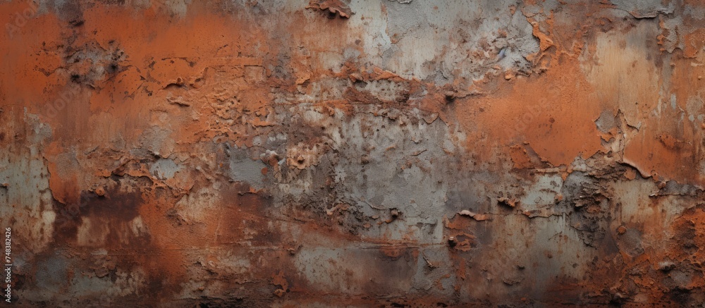 An old orange and gray wall showing signs of decay with patches of rust ...