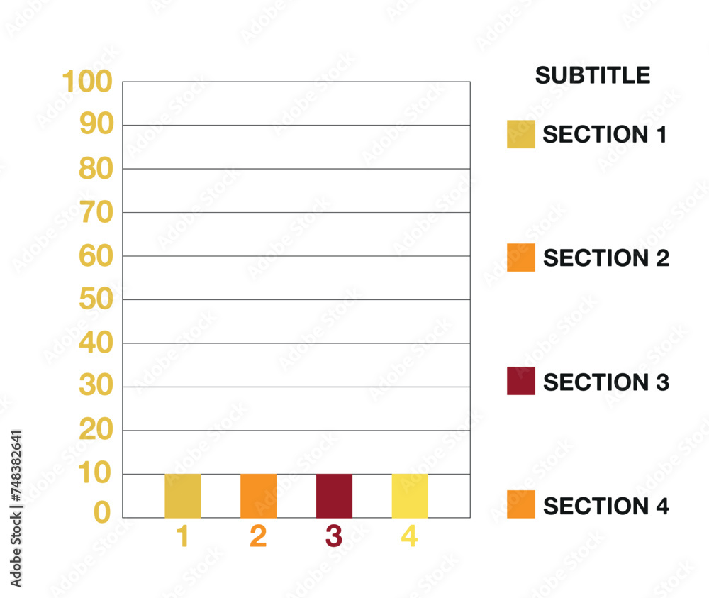 10 number bars chart. Graphic design four bars with section and legend ...