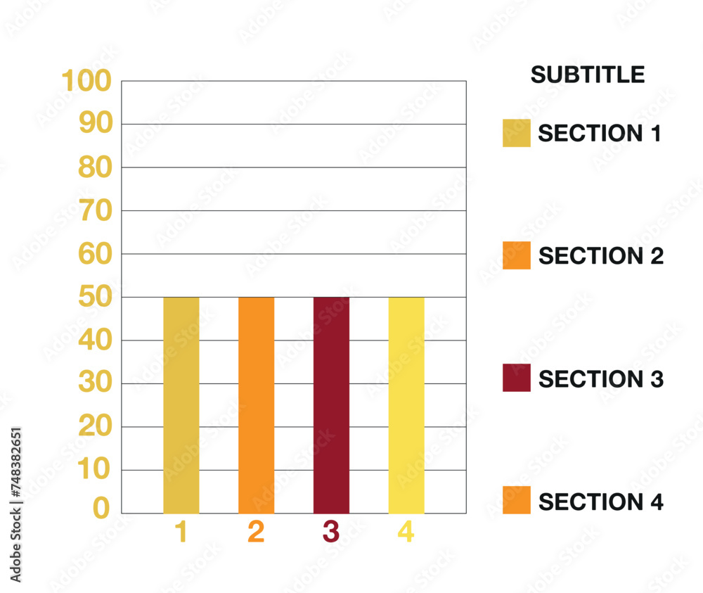 50 number bars chart. Graphic design four bars with section and legend ...