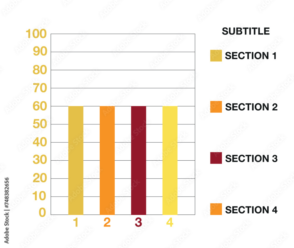 60 number bars chart. Graphic design four bars with section and legend ...