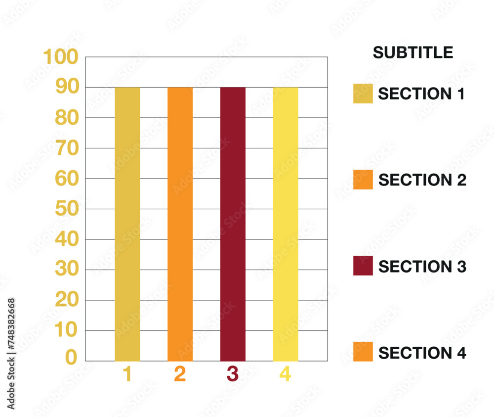 90 number bars chart. Graphic design four bars with section and legend ...