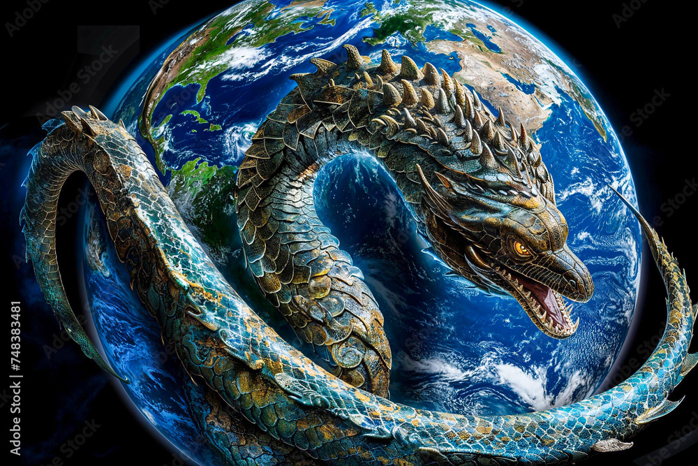 Jörmungandr the Midgard Serpent of Norse mythology circling the Earth ...