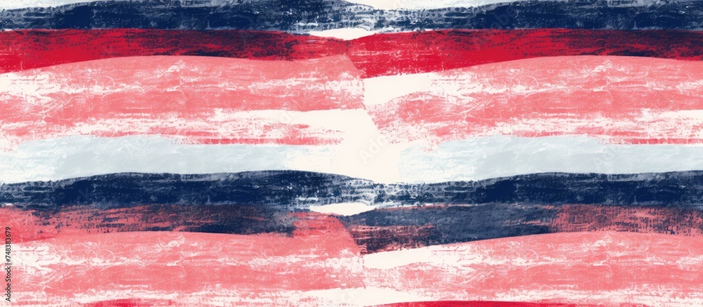 The background consists of red, white, and blue horizontal stripes with ...