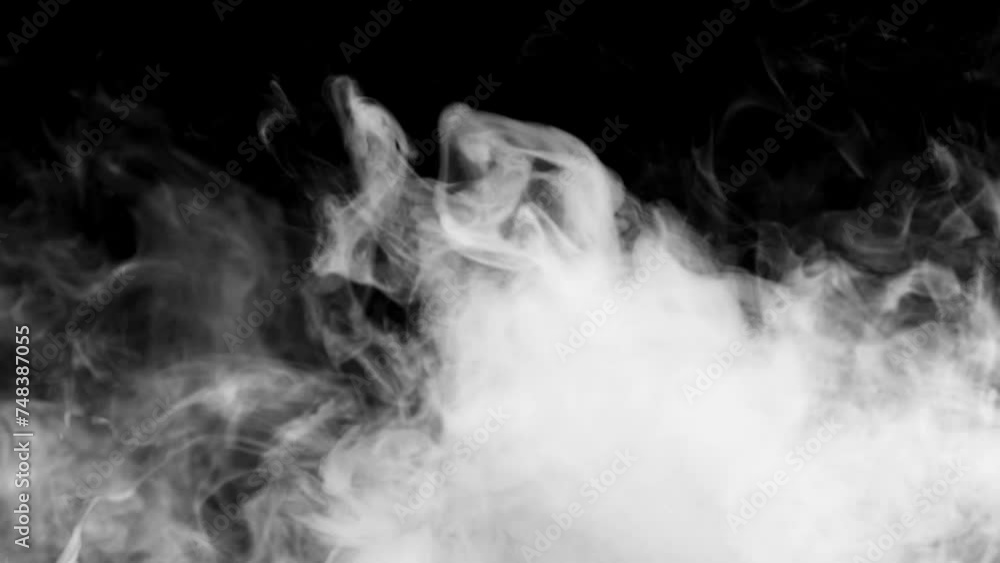 Smoke. Cloud of cold fog in blue light spot on black background ...