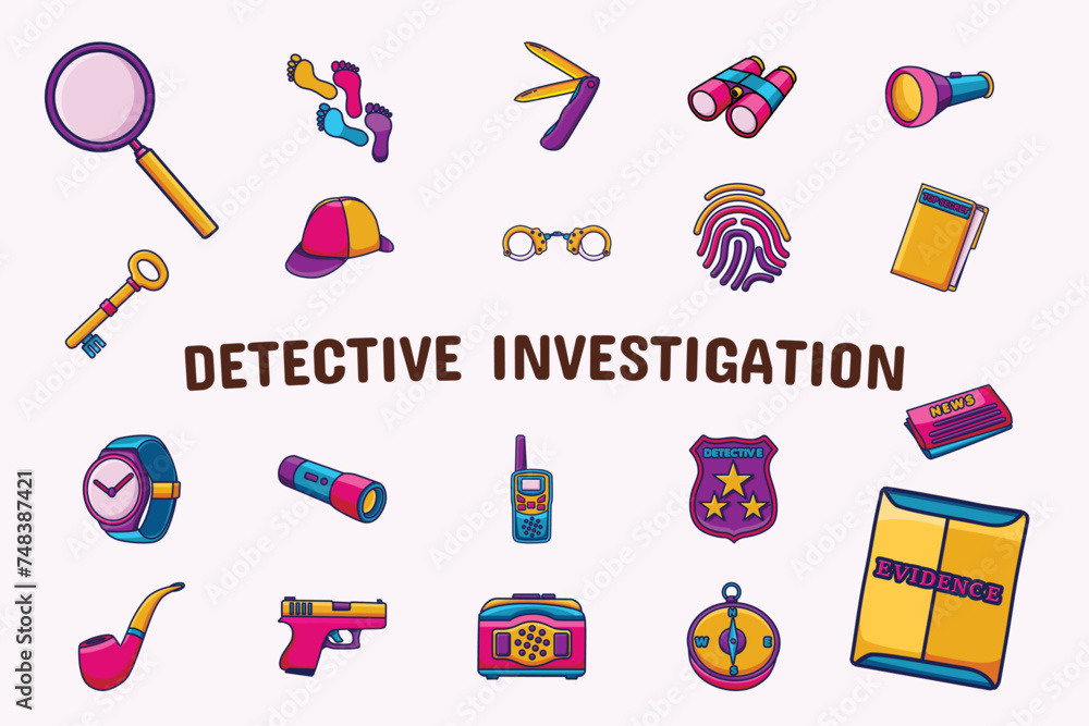 Detective Investigation Lineal Color Vector Illustration Icon Sticker ...
