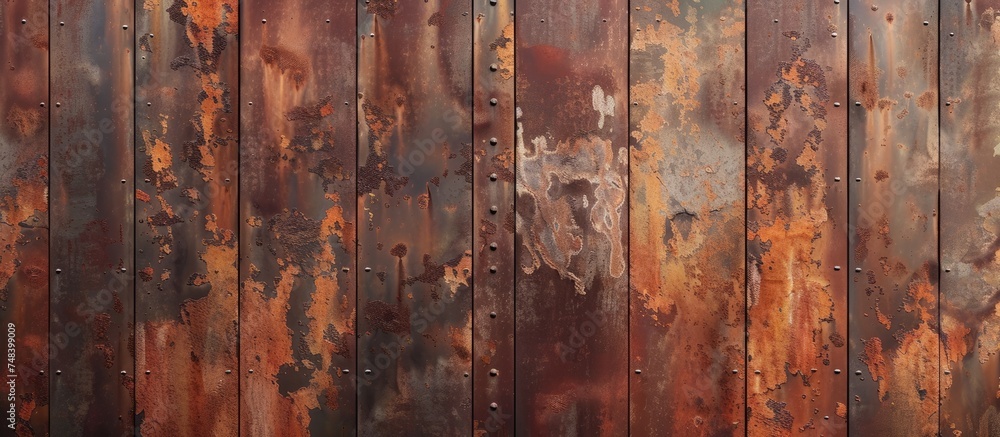 The image shows a deteriorating metal surface covered in layers of rust ...