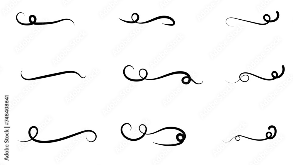 Swoosh and swoops double underline typography tails shapes set. Brush ...