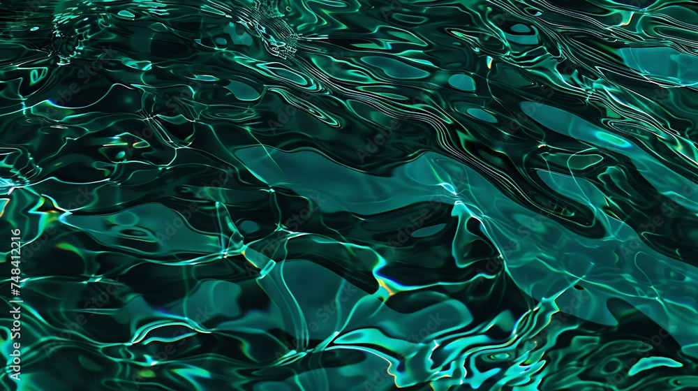 Blue green water surface Night Small waves Ripples Reflection of light ...
